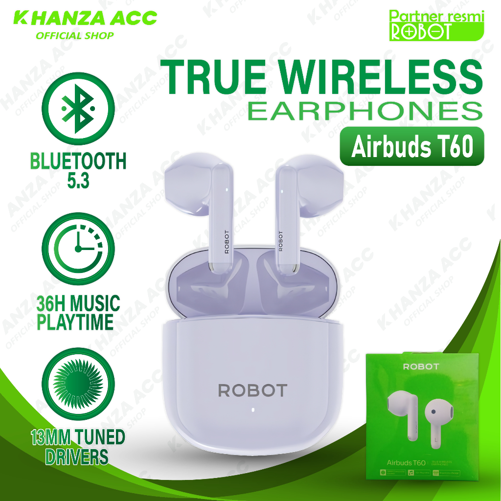 Jual KHANZAACC ROBOT T60 TWS Earphone Bluetooth 5.3 Airbuds | Shopee ...