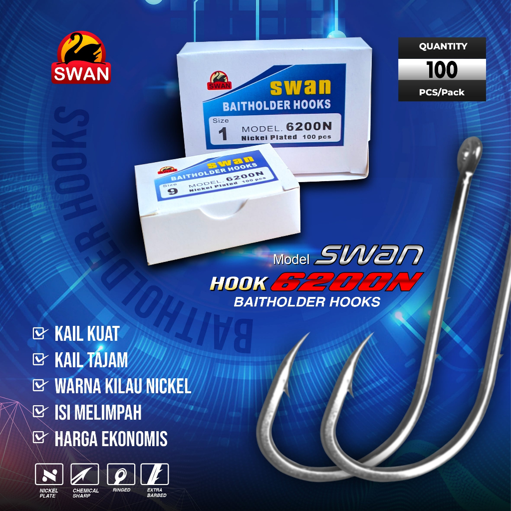 Jual Hook/ Kail Pancing Kotak Swan Duri 6200N, Kail Duri, No 1/0 (besar ...