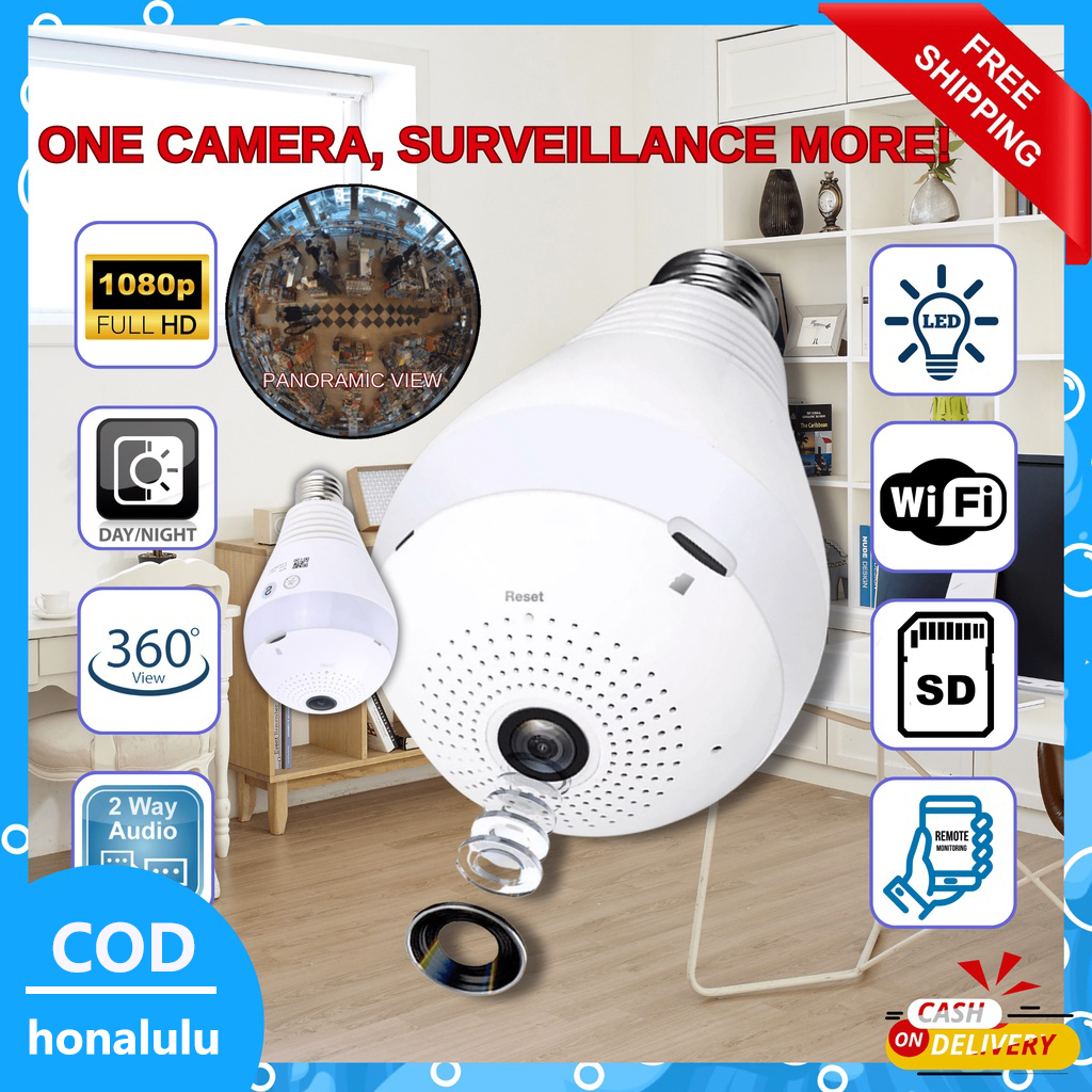 Jual LAMPU BOHLAM 360CCTV Kamera IP Camera Wifi Wireless Fisheye CCTV Bola Lam 2MP V380 Bulb ...
