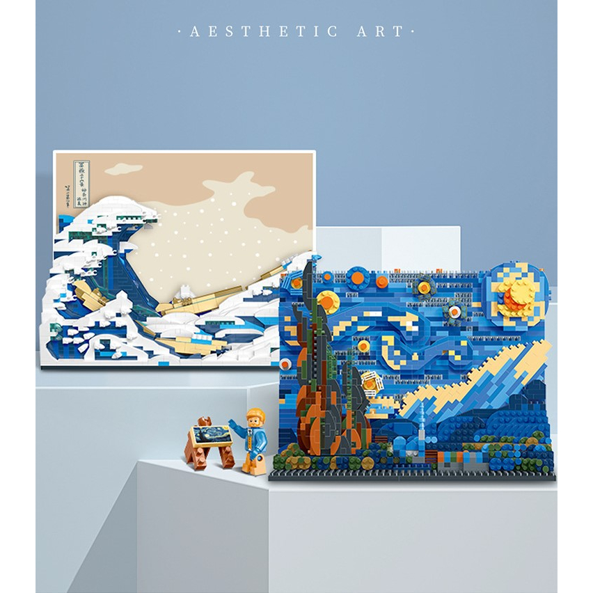 Jual Famous Painting Brick The Starry Night and The Great Wave Off ...