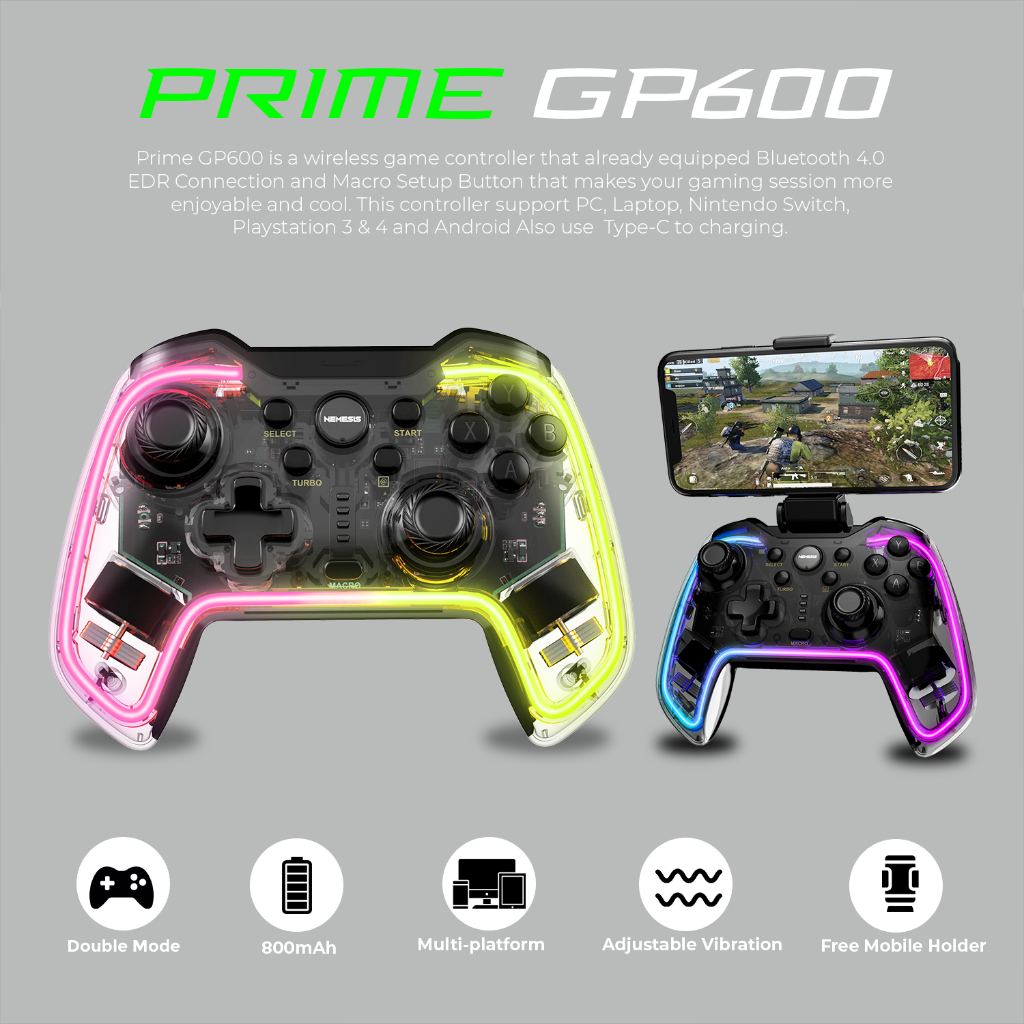 Jual Gamepad Bluetooth Dual Mode RGB with Holder Nemesis PRIME GP600 ...