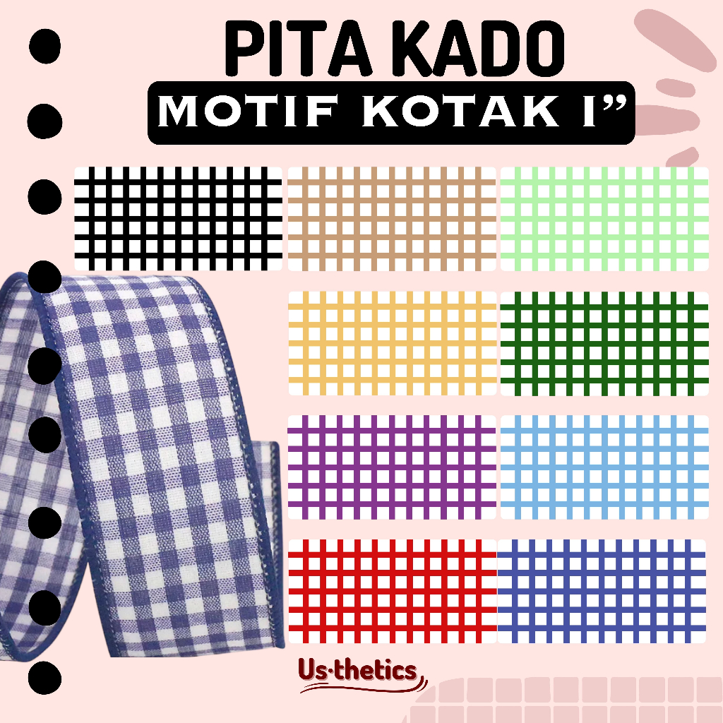 Jual (1 yard / 91cm) Pita kado kain motif kotak | grid ribbon 1" inch ...