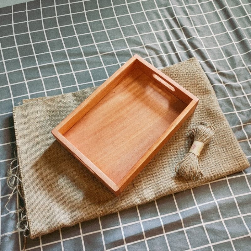 Jual Nampan Baki Kayu Solid Alas Full Kayu Kokoh / Natural Wooden Tray ...