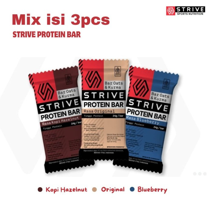 Jual STRIVE Protein Bar 24gr MIX isi 3pcs tiga varian rasa - Suplemen ...