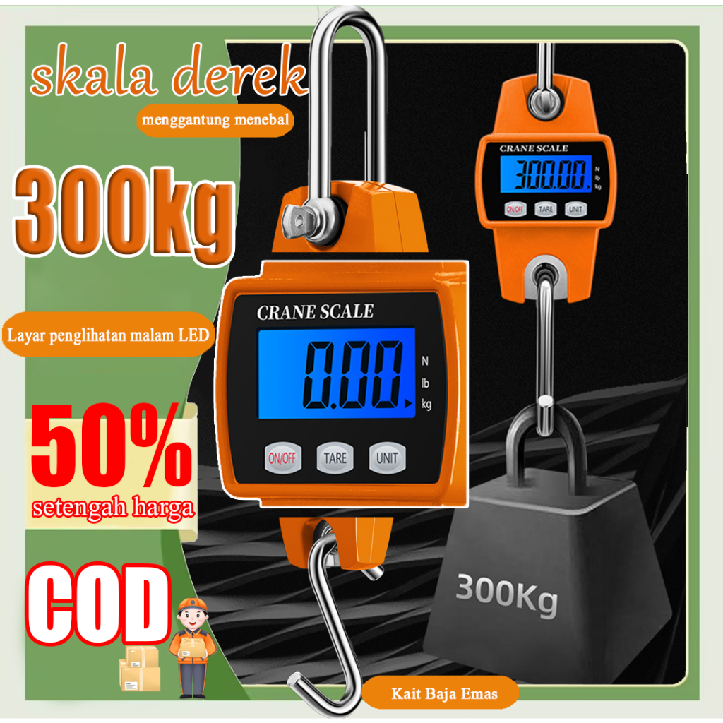 Jual MINI Timbangan Gantung Elektronik 300 KG Besi Digital LED Orange ...