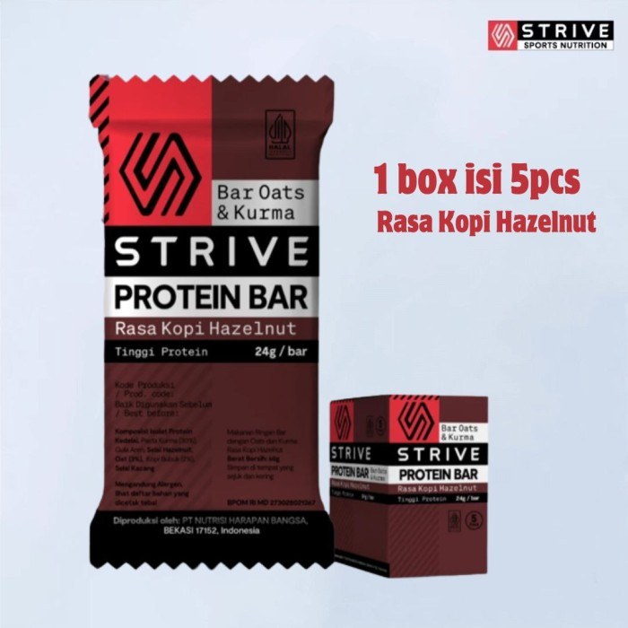 Jual STRIVE Protein Bar 24gr seBox isi 5pc Rasa Kopi Hazelnut Suplemen ...