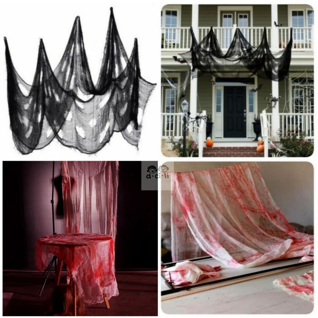 Jual Kain Tirai Darah Dekorasi Halloween Crepe Bloody Cloth Sarang Laba ...