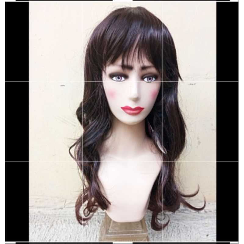 Jual Wig Curly Segi Pirang Kehitaman poni gelombang panjang merk Anna ...