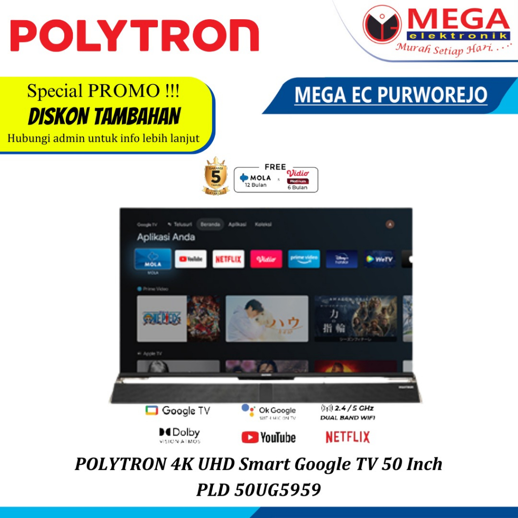 Jual LED POLYTRON PLD 50UG5959 - 4K UHD Smart Google TV 50 Inch | Shopee Indonesia