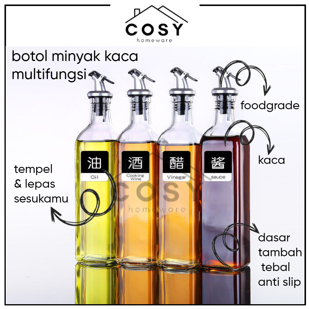 Jual COSY Botol Minyak Kaca 500ml Botol Cuka Kecap set Pourer Penutup ...