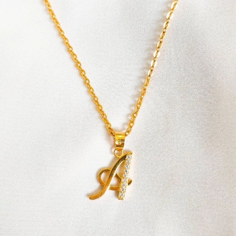 Jual Set Kalung dan Liontin Inisial Huruf Latin A Permata Polos Elegant ...