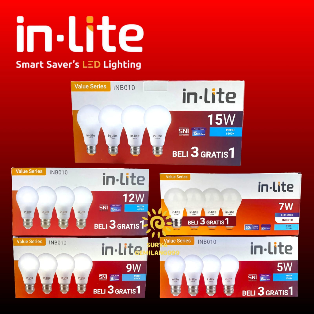 Jual INLITE - PAKET LAMPU LED 3 GRATIS 1 5W 7W 9W 12W 15W 18W VALUE ...