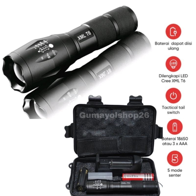 Jual Paket Fulset Senter Led Cree XM-L2 8000Lumens /Senter LED XM-L2 ...