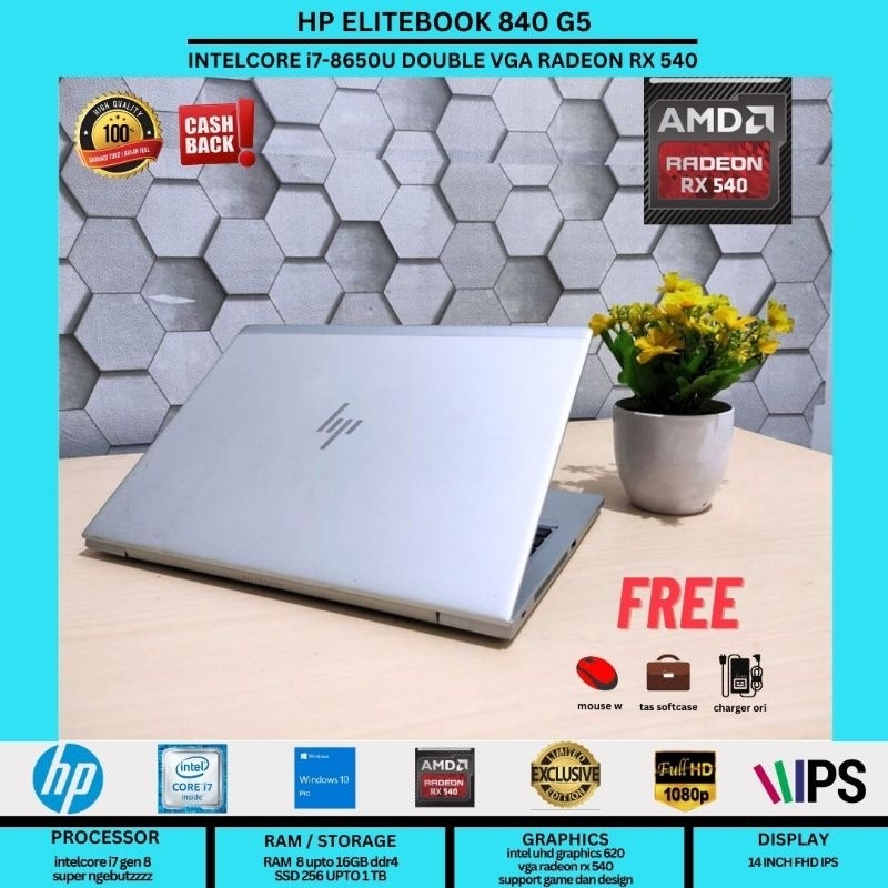 Jual HP ELITEBOOK 840 G5 i7-8650U DOUBLE VGA RADEON RX 540/RAM 16GB/SSD ...