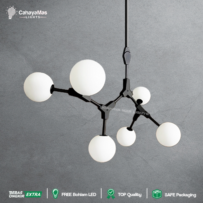 Jual Lampu Hias Gantung 6 Bola / Bulat Kaca Modern Minimalist Nordic ...