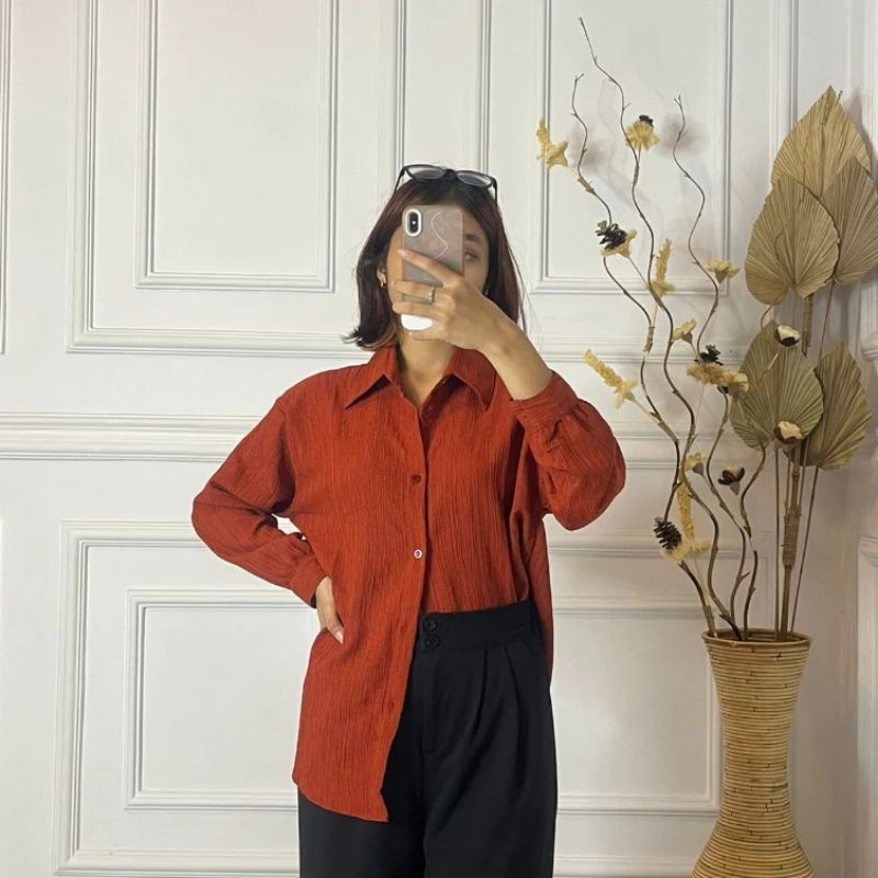 Jual Kemeja Wanita Harri Shirt Basic Lady Crush Oversize | Shopee Indonesia