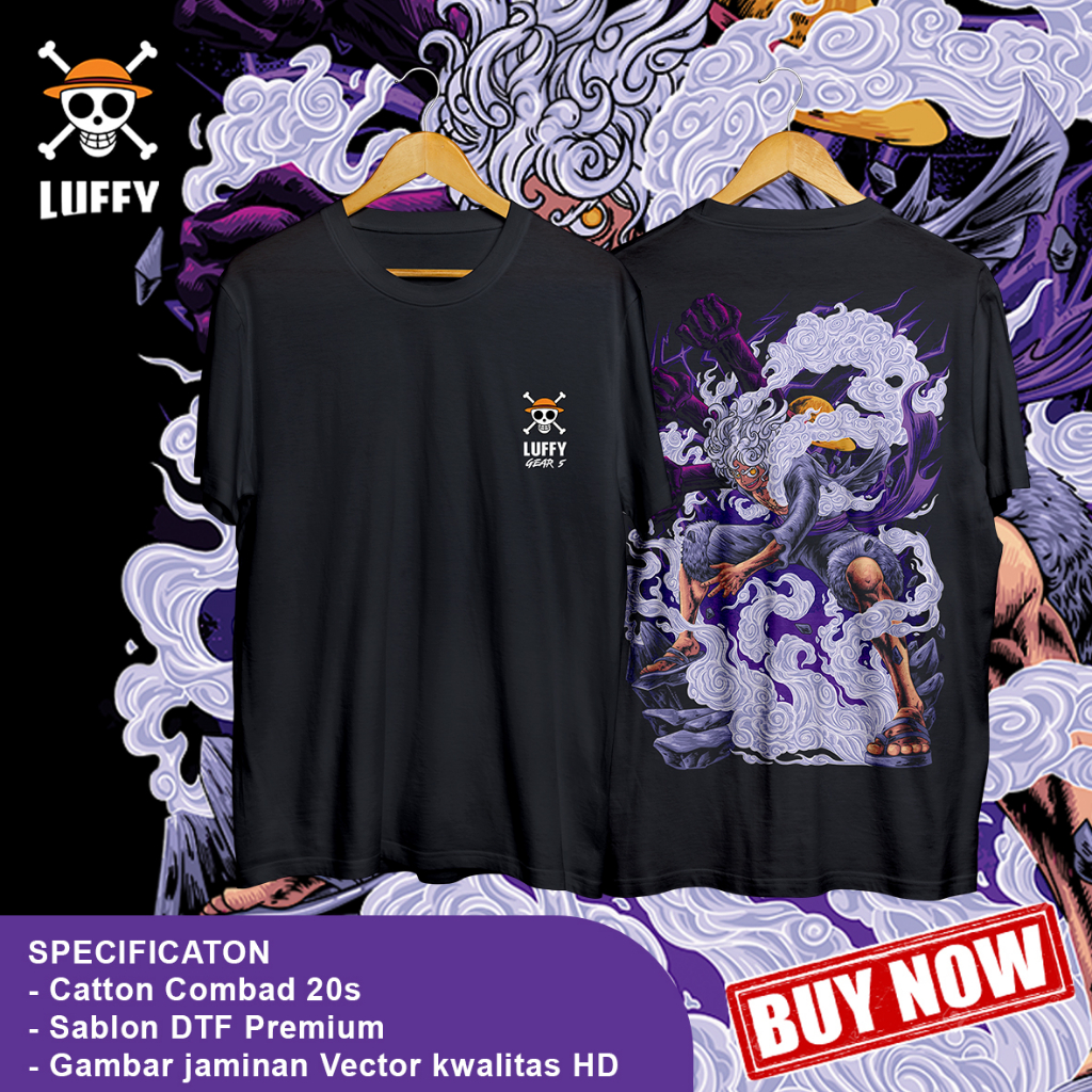 Jual KAOS PREMIUM D LUFFY GEAR 5 GAMBAR VECTOR HD!!!! | Shopee Indonesia