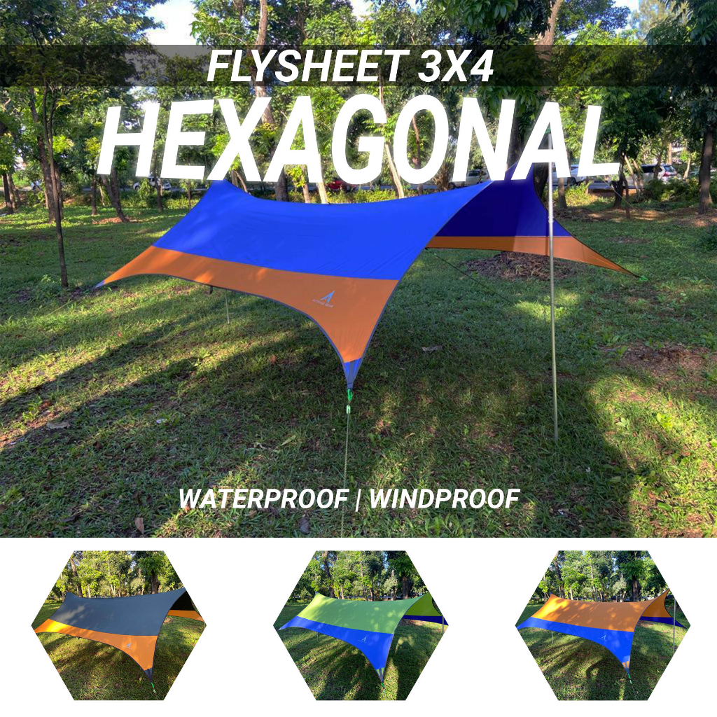 Jual Flysheet 3x4 Hexagonal Tenda Camping Hiking Waterproof | Shopee ...