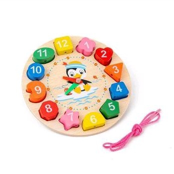 Jual Mainan Edukasi Puzzle Kayu Jam Dinding Belajar Waktu Meronce ...