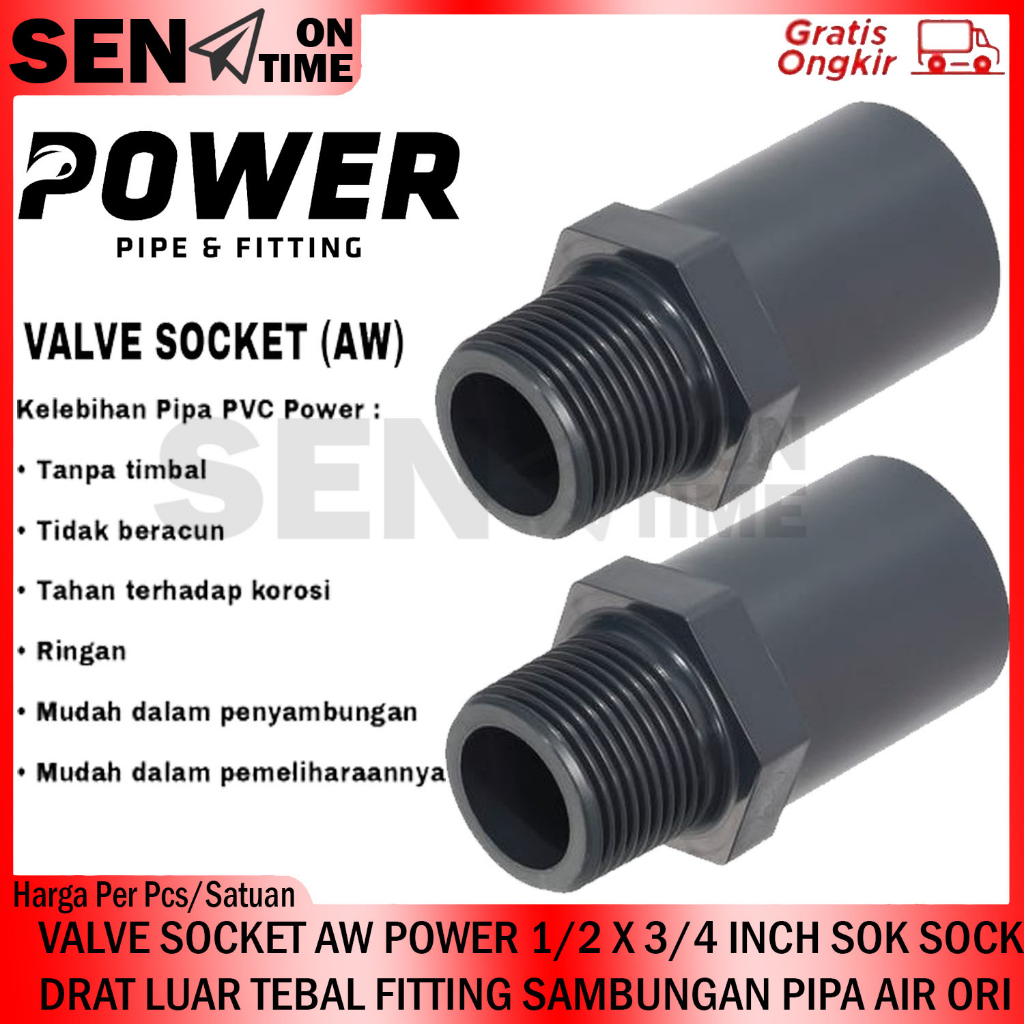 Jual VALVE SOCKET AW POWER 1/2 x 3/4 INCHI SOK SOCK DRAT LUAR TEBAL ...