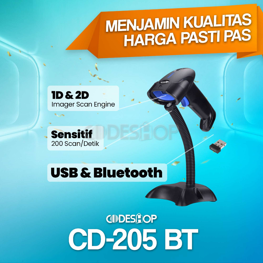 Jual CODESHOP CD-205 CD205 BT 2 DIMENSI BARCODE SCANNER BLUETOOTH ORIGINAL | Shopee Indonesia