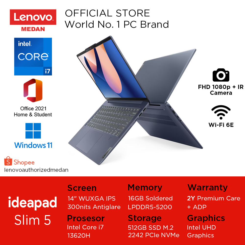 Jual Lenovo Ideapad Slim 5 14IRL8 2QID,2PID,66ID, Ci7-13620H/16GB/512GB/W11HSL+OHS2021/CloudGrey ...