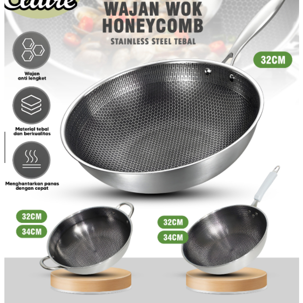 Jual Panci Wajan Penggorengan Anti Gores 32 Cm Anti Lengket Stainless Tebal HoneyComb Non Stik ...