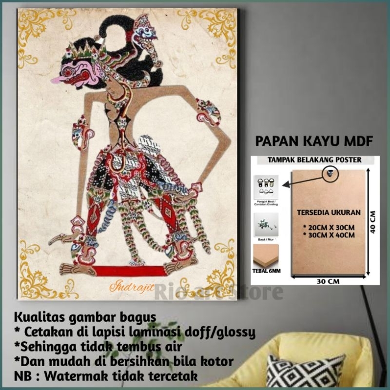 Jual Poster wayang indrajit hiasan dinding walldekor bahan papan kayu ...