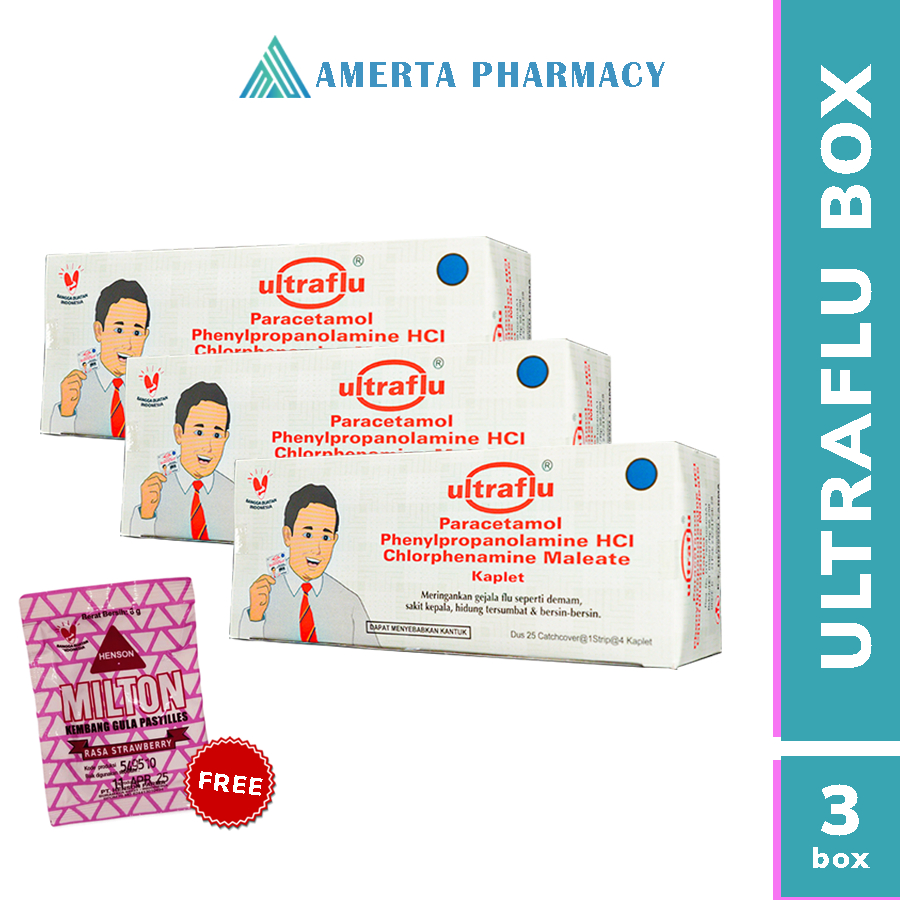 Jual ULTRAFLU Box Isi 25 Strip Obat Flu 3 Box Free 1 Milton Sachet ...