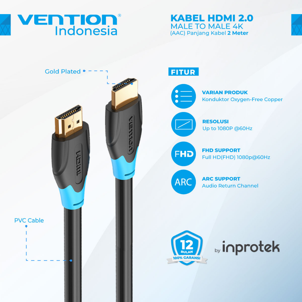 Jual Vention AAC Kabel HDMI 3D v2.0 4K HDR UHD High Speed Quality ETHERNET | Shopee Indonesia