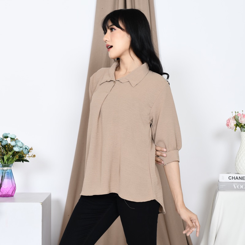 Jual KEMEJA WANITA PERMIUM || Karlita Blouse Lengan Pendek Pinguin ...