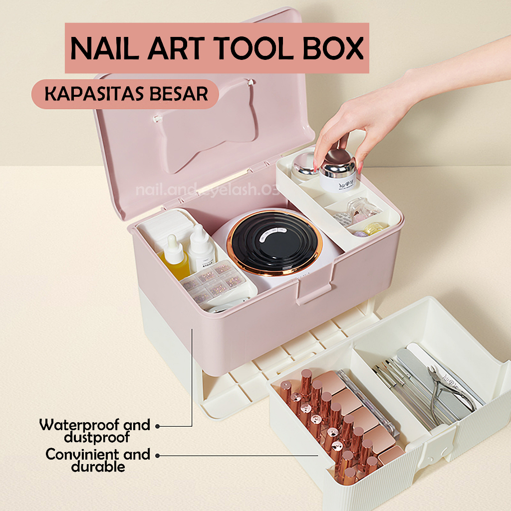 Jual Nail Art Tool Box Kapasitas Besar untuk Lampu UV, Gel Polish Tool ...