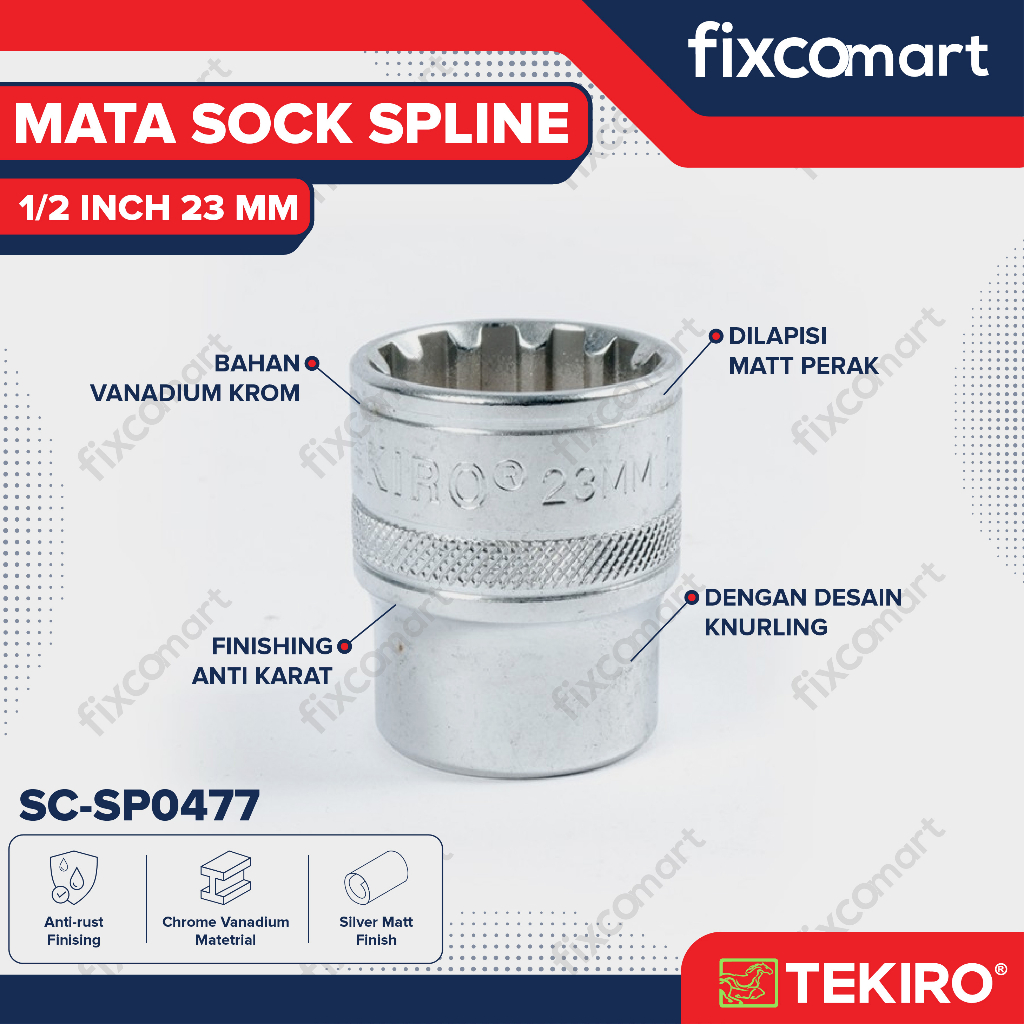 Jual Tekiro Mata Sock Spline 1/2 Inch 23 mm / Tekiro Spline Socket ...