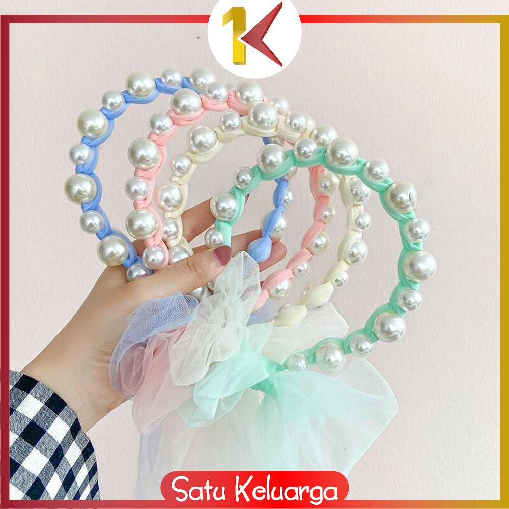 Jual SK-C935 Bandana Mutiara Pita Tulle Panjang Bisa diikat Wanita ...