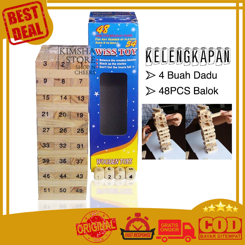 Jual Balok Susun Kayu Kecil Uno Stacko Wooden Wiss Toy Angka Board Game ...