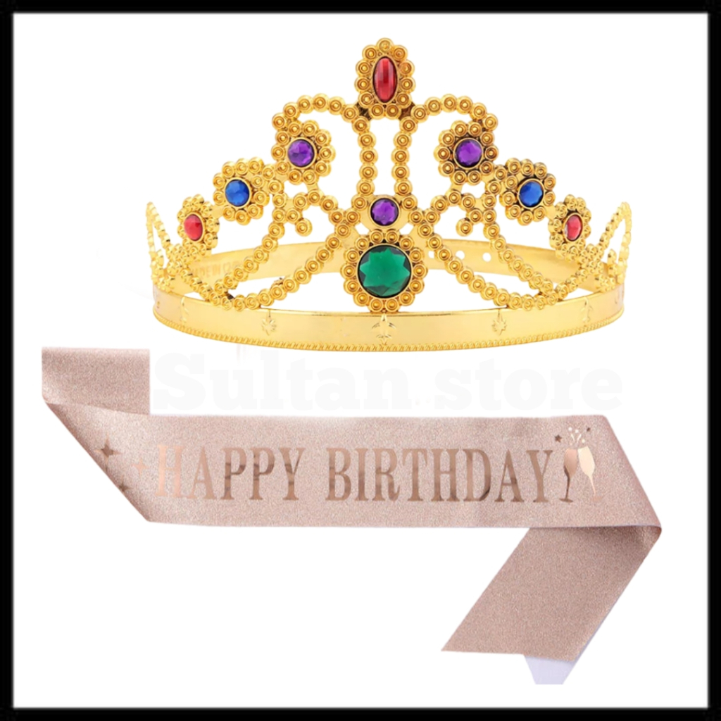 Jual Selempang set mahkota Happy Birthday GLITTER MEWAH dekorasi ulang ...