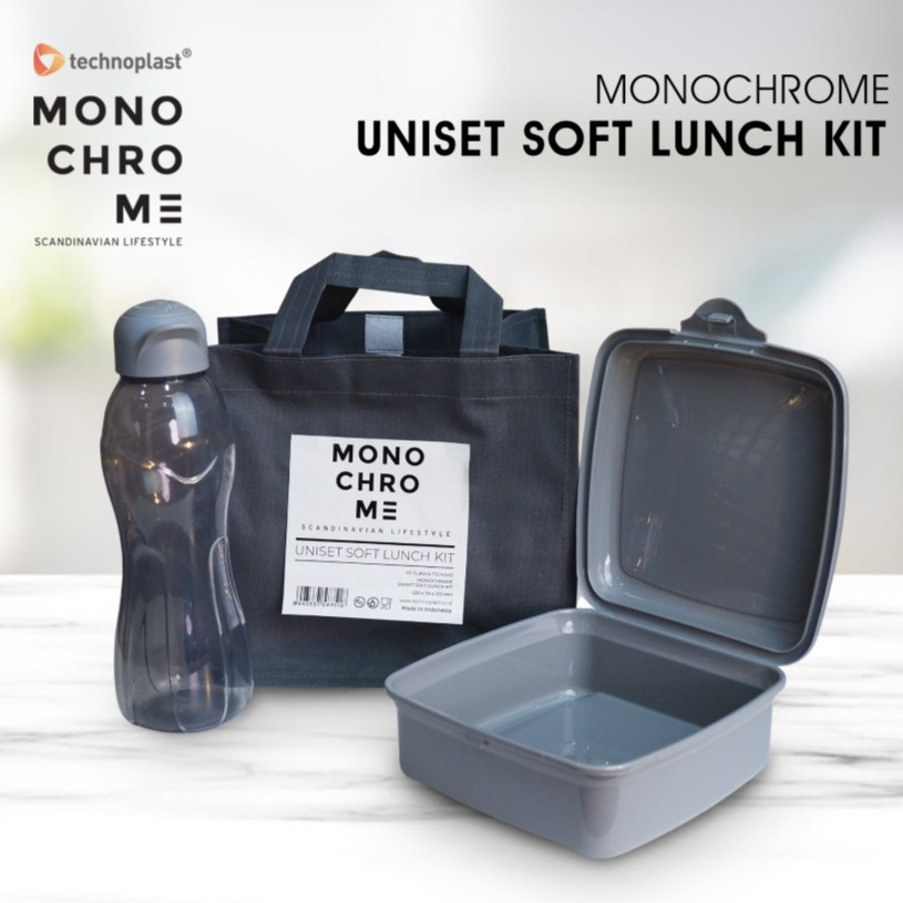 Jual Technoplast Monochrome Uniset Soft Lunch Kit Lunch Box Set Tas Kotak Makan Bekal Anak Botol ...