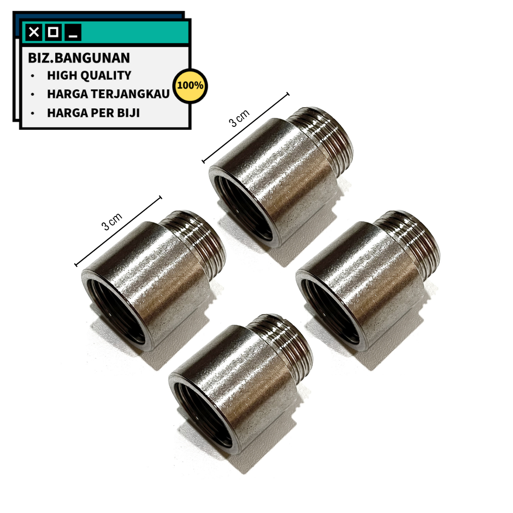 Jual SOK KRAN STAINLESS DRAT LUAR DALAM 1/2" 3 CM - SOCK NEPEL SAMBUNGAN | Shopee Indonesia