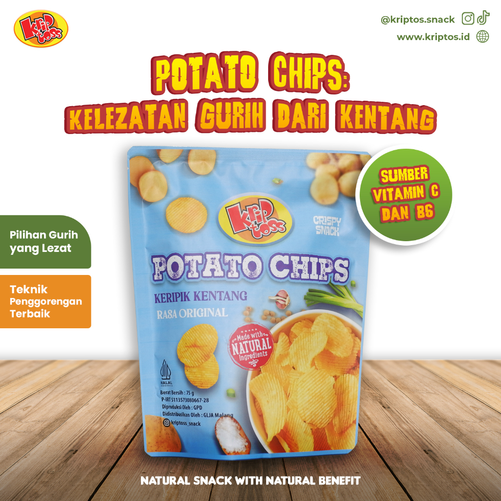 Jual KRIPTOSS Potato Chips Keripik Kentang camilan renyah 100% natural ...