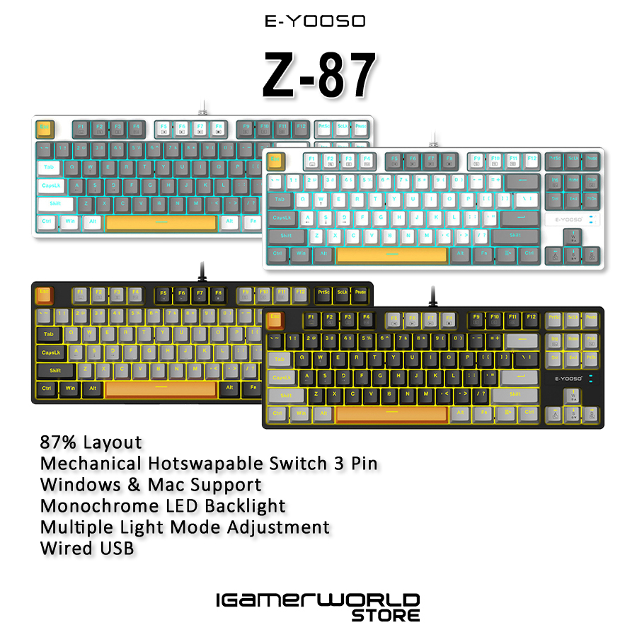 Jual E-YOOSO Z-87 / Z87 TKL 87% Monochrome Mechanical Gaming Keyboard ...