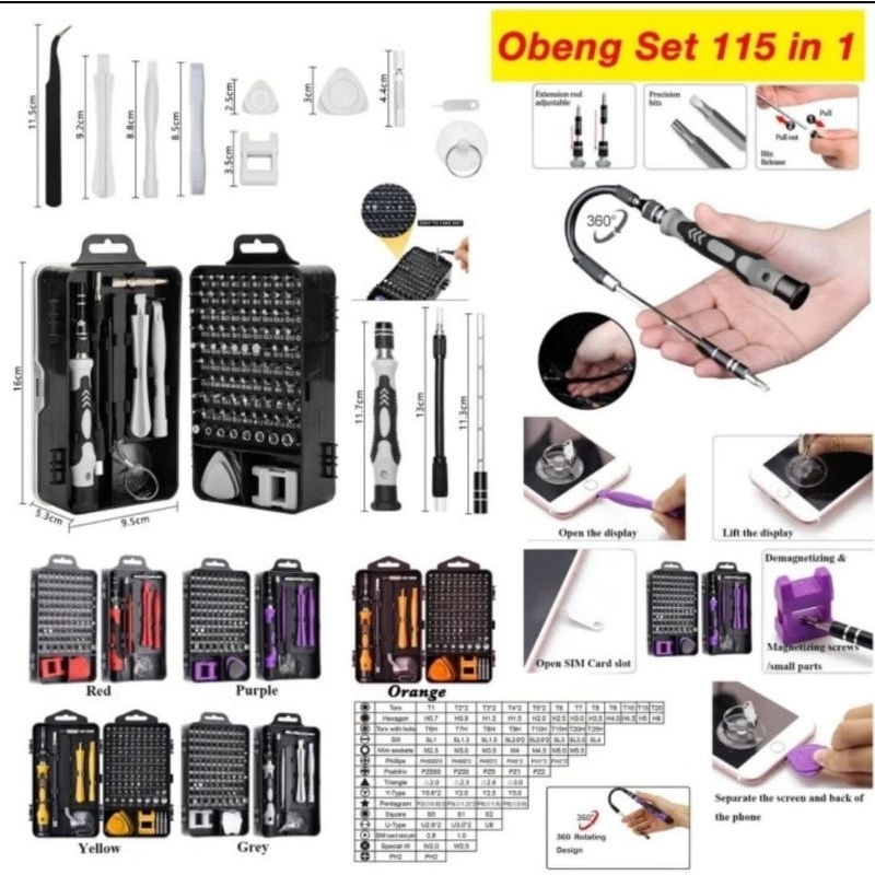 Jual OBENG SET 115 IN 1 HP FULLSET OBENG SERVICE KOMPUTER LAPTOP HP SERVICE | Shopee Indonesia