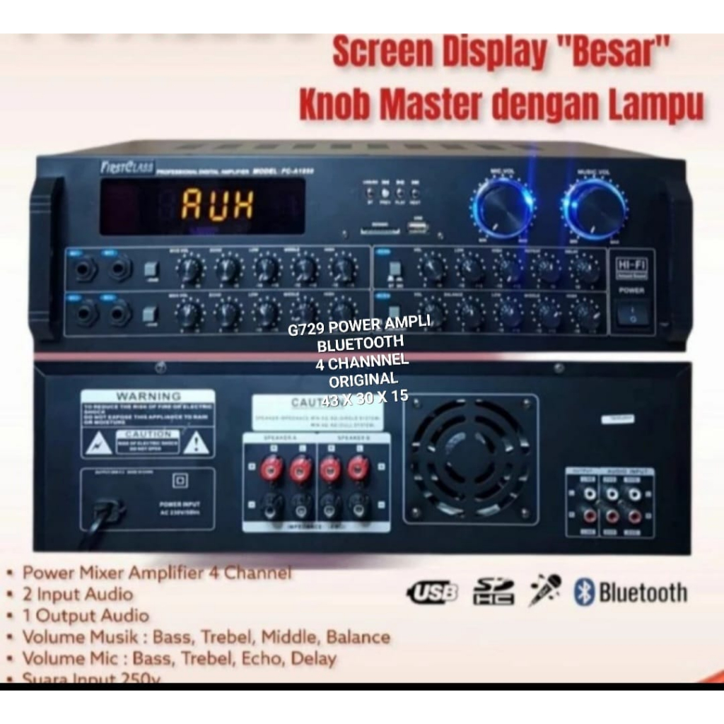 Jual G729 BLUETOOTH POWER 4 CHANNEL AMPLI DIGITAL ECHO MIXER KARAOKE ...