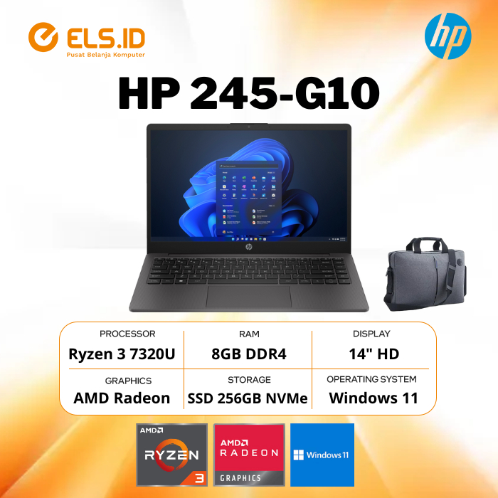 Jual HP 245 G10 AMD Ryzen 3 7320U 8GB SSD 256GB 14" W11 | Shopee Indonesia