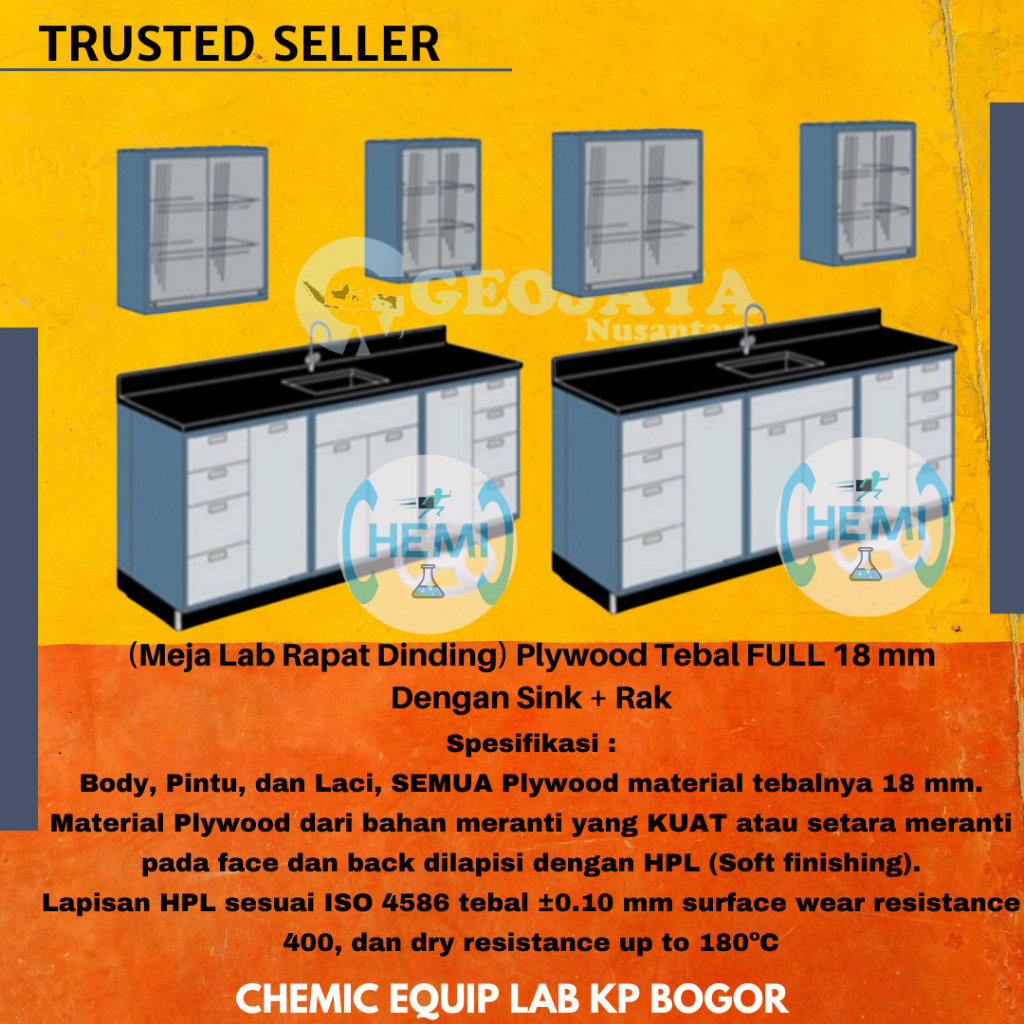 Jual (Meja Lab Rapat Dinding) Plywood Tebal FULL Dengan Sink + Rak (ECO ...