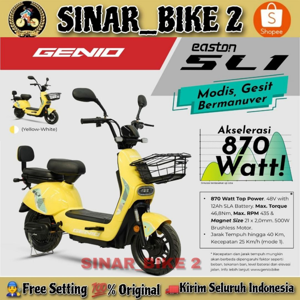 Jual Sepeda Listrik EXOTIC VELOCE 2.0 E-Bike 500 Watt & GENIO EASTON S1 870 Watt & EASTON SL1 ...