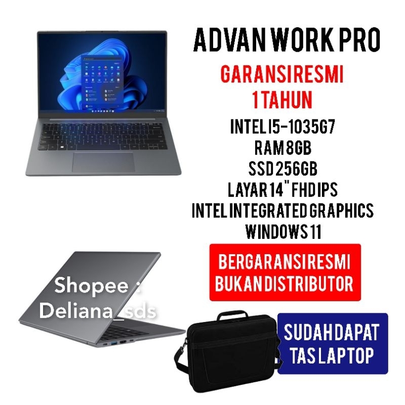 Jual Laptop Advan Work Pro Intel I5-1035G7 8GB/256GB SSD Garansi Resmi ...