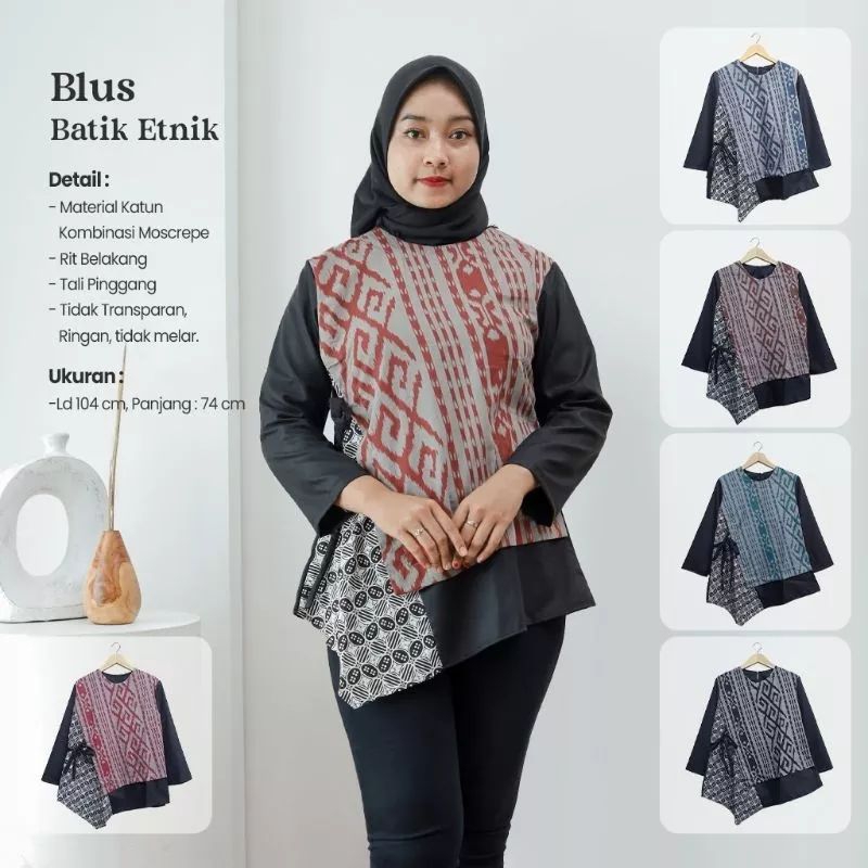 Jual Blus Batik Etnik Kombinasi Wanita - Sekar Ayu | Shopee Indonesia