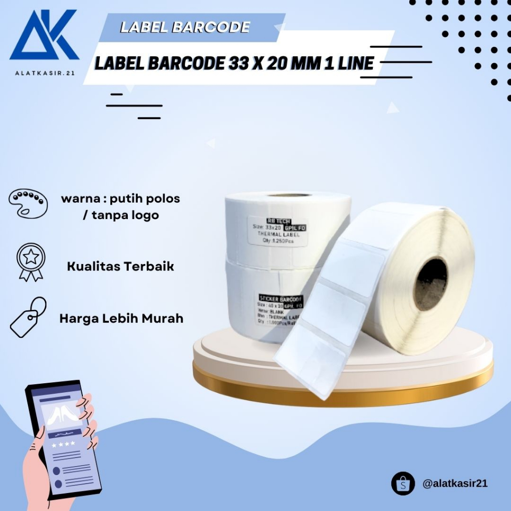 Jual KERTAS LABEL BARCODE THERMAL [33X20 mm] ISI 1250 PCS KERTAS LEBEL STIKER BARCODE (1LINE ...