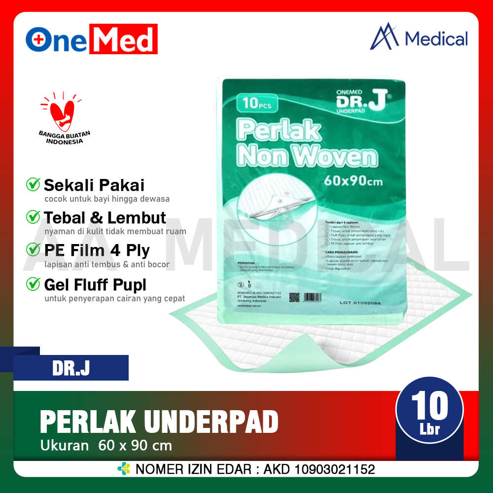Jual ONEMED DR.J Underpad Alas Perlak Pipis Anti Bocor 60x90 isi 10 lbr ...