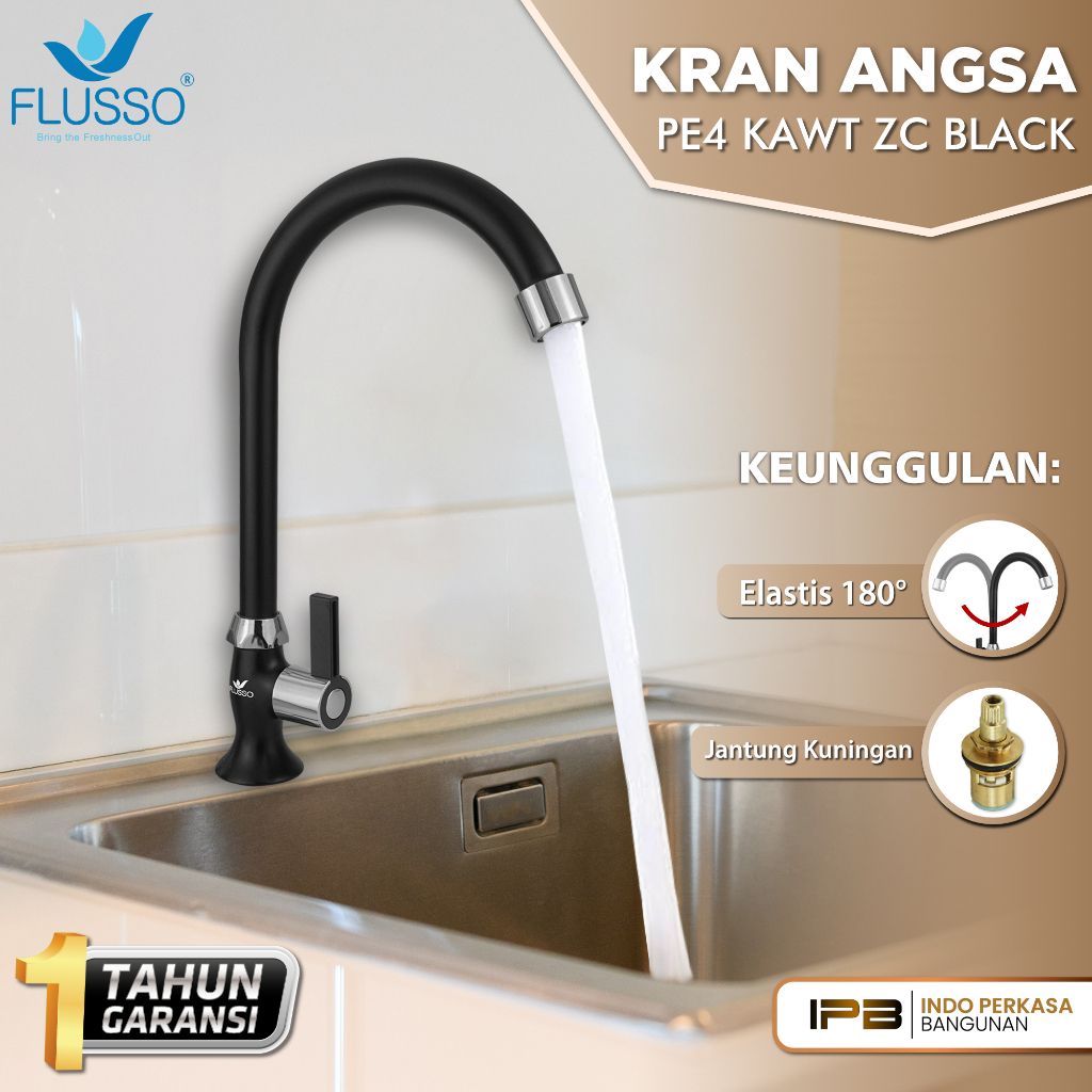 Jual FLUSSO Kran Angsa | Kran Wastafel Black | Kran Cuci Tangan | Kran ...